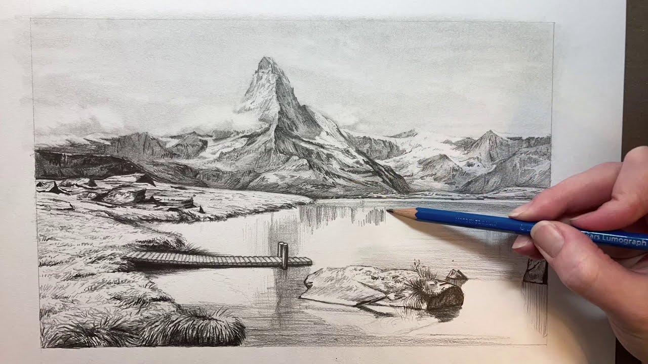 Time lapse drawing demo of Matterhorn Mountain, Switzerland. - YouTube