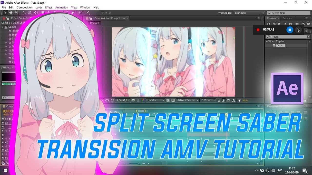 SPLIT SCREEN SABER TRANSISION AMV TUTORIAL - AFTER EFFECT - YouTube