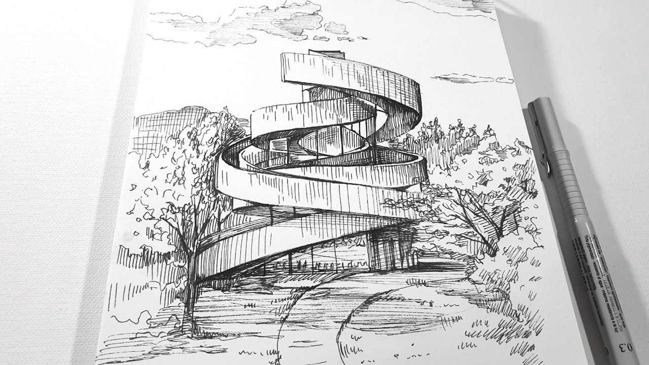 Ribbon Chapel drawingㅣpen drawing - YouTube