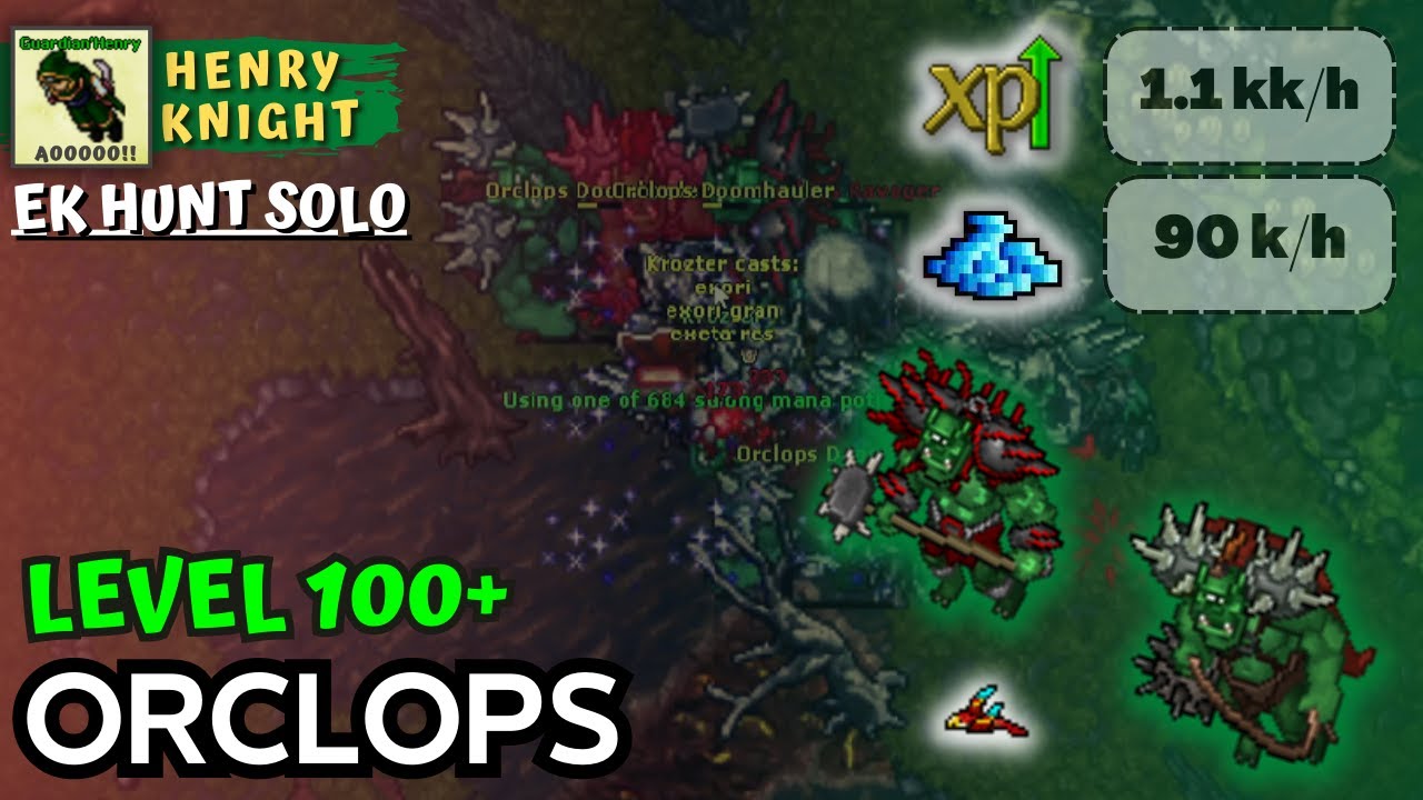 TIBIA: EK HUNT SOLO #157 ORCLOPS (DESECRATED GLADE) - YouTube