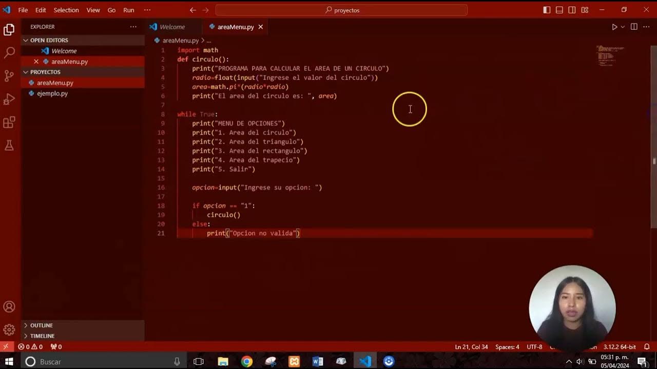Ejemplo1. Menú de áreas lenguaje Python - YouTube