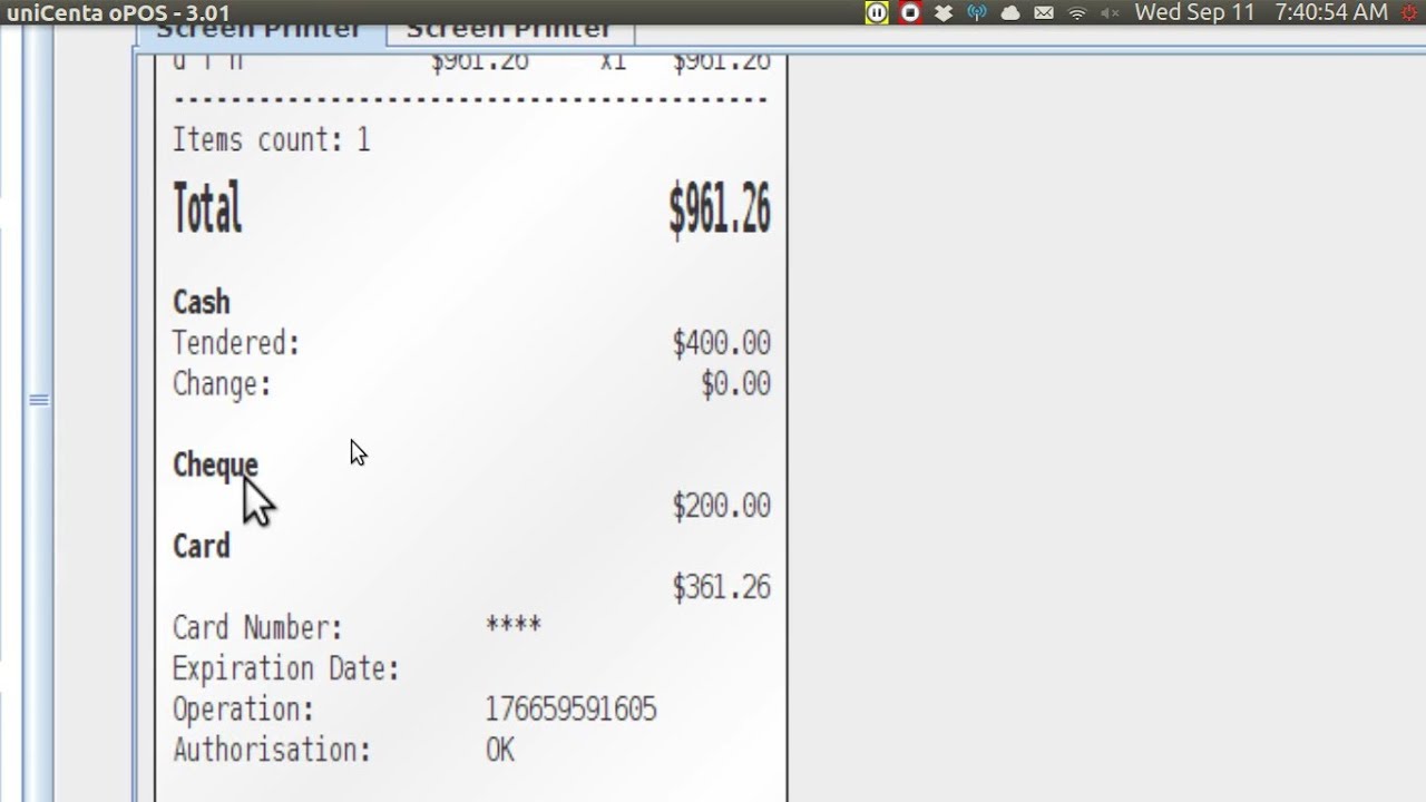 unicenta POS (4) payment with cash and check and charge - YouTube