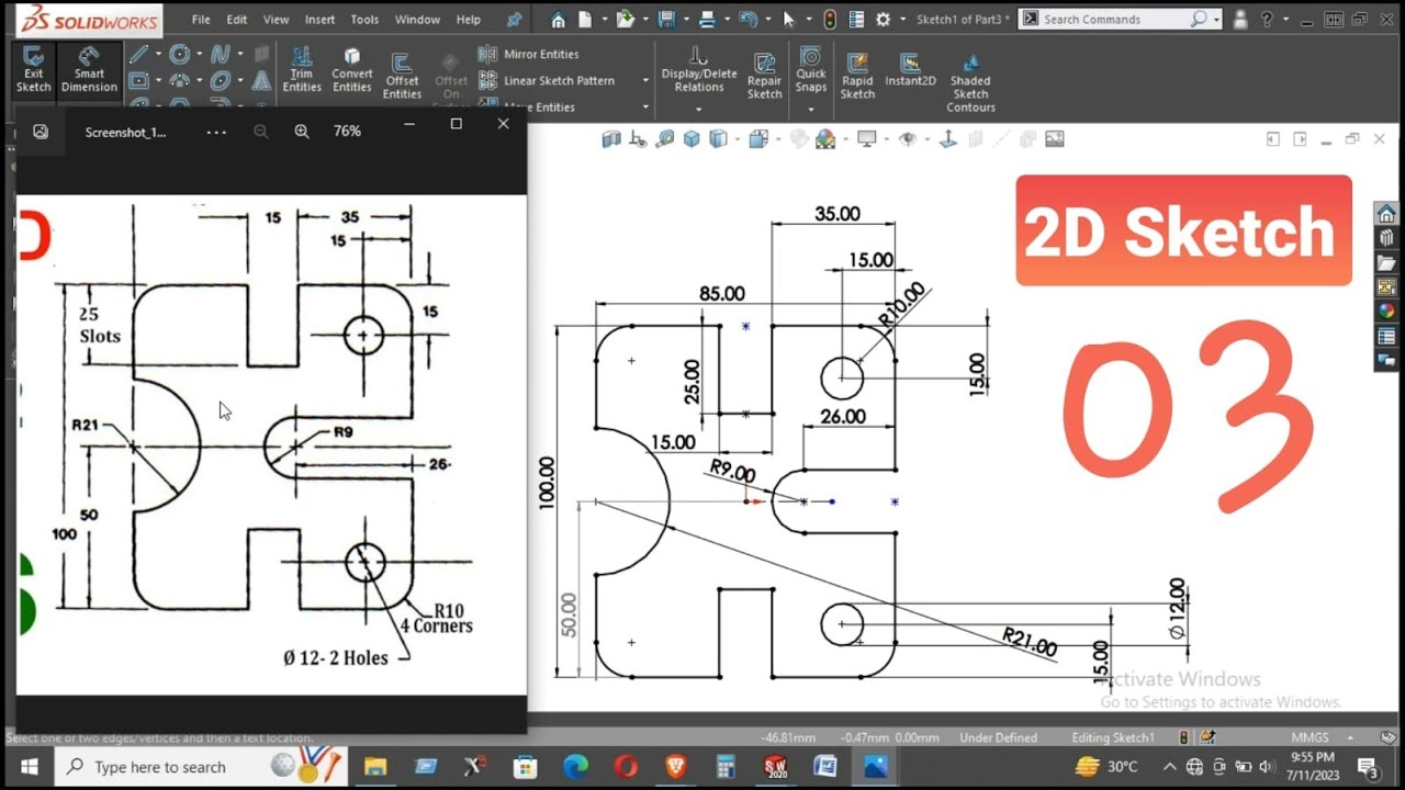 Solidworks 2d Sketch Tutorial 03 Solidworks Design 2d Design