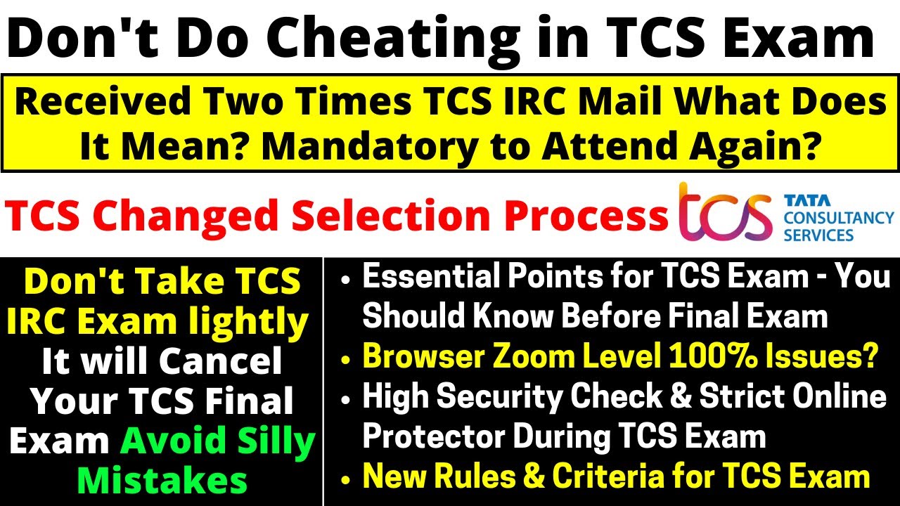 Don't Do Cheating in TCS Exam | Received 2 Times IRC Mail? TCS Updated ...