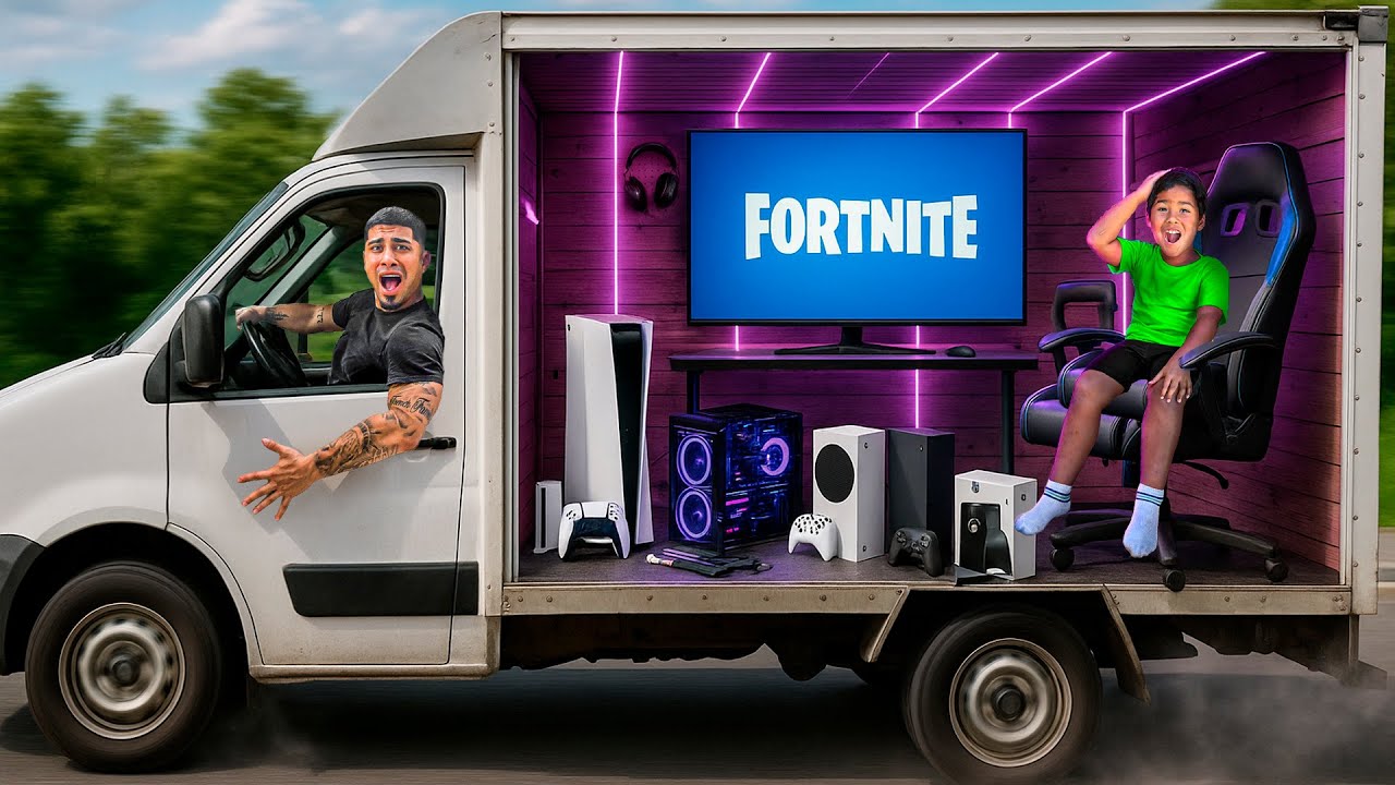 I Built A SECRET Gaming Room In A MOVING TRUCK! - YouTube