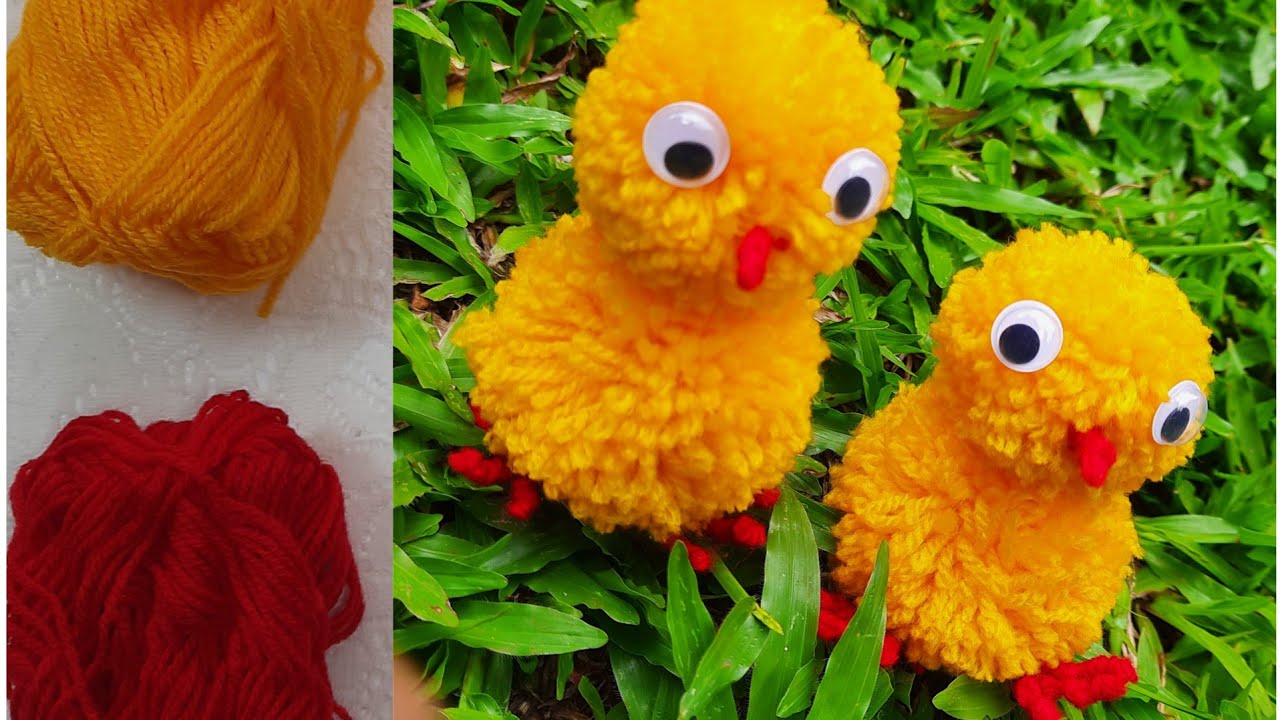 How to make chicken with wool/ Pom Pom chicken making idea/ Easy woolen ...