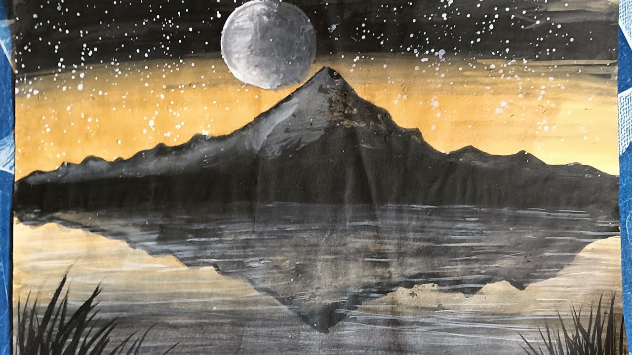 Mountain and river landscape drawing easy/ how to draw landscape easy ...
