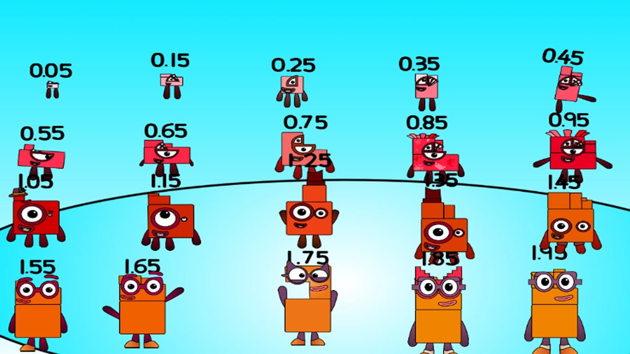 Numberblocks band 20ths 0.05-1.95 | Numberblocks Squares 1-625 - YouTube