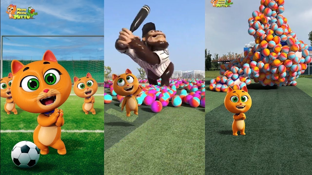Learn animals with a balls game - Meow Meow Mittu Kitty cartoons for ...