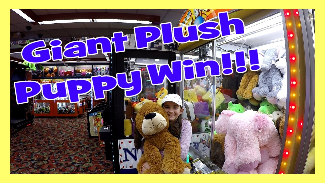 GIANT PLUSH PUPPY CLAW MACHINE WIN!!! - YouTube