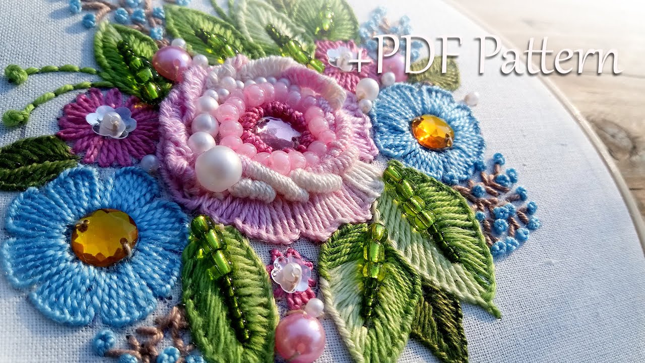 3D Hand Embroidery of the Summer Flower Bouquet | Embroidery Design ...