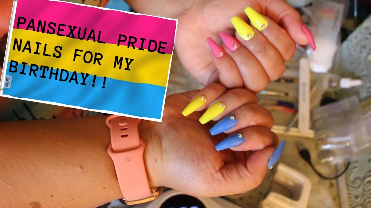 DOING MY NAILS FOR MY BIRTHDAY | PANSEXUAL FLAG NAILS! #pridemonth # ...