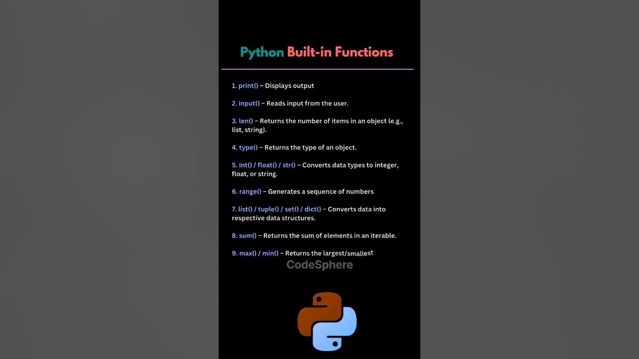 Python Built In Functions Pythonprogramming Python Coding Pythonprojects Pythontutorial