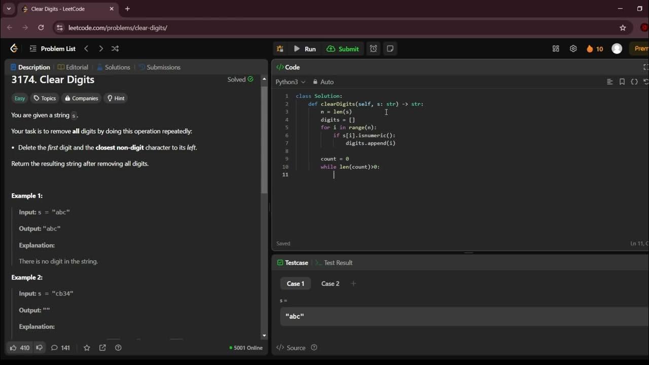Leetcode Daily - 3174 Clear Digits | Python - YouTube