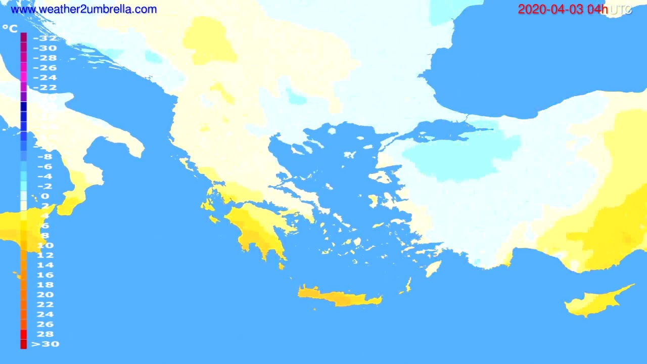 Temperature forecast Greece // modelrun: 12h UTC 2020-04-02 - YouTube