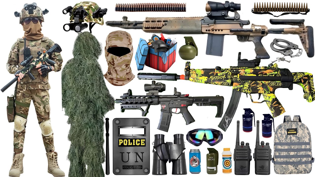 Special police weapon toy set unboxing,M16 assault rifle,MP5 submachine ...
