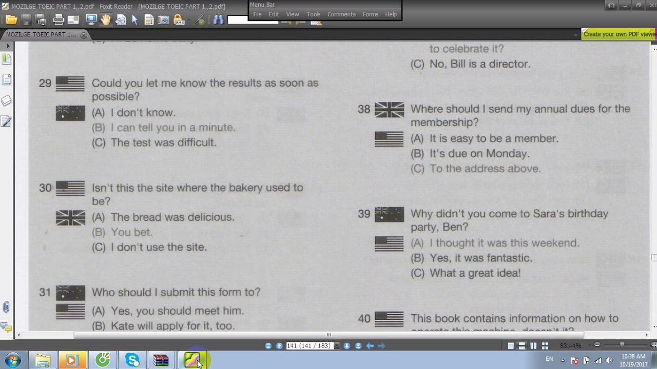 luyện nghe toeic part 2 test 5 có text and đáp án - YouTube