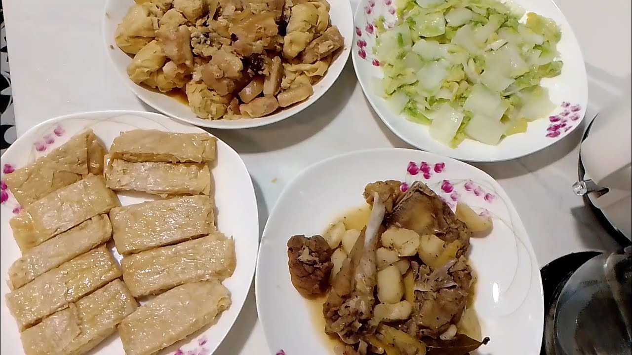 dinner foods: pork with tofu sheets, fried tofu, and gulay - YouTube