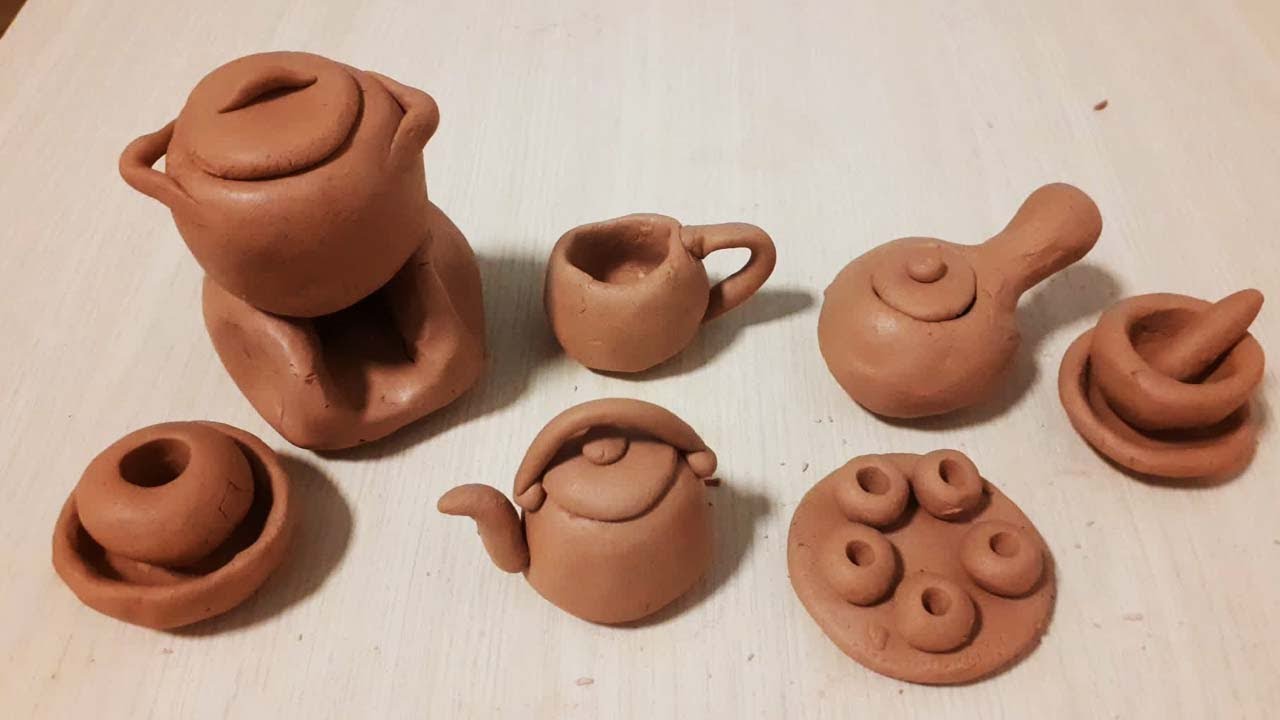 DIY making firewood clay stove and miniature clay kitchen tools | Mini ...