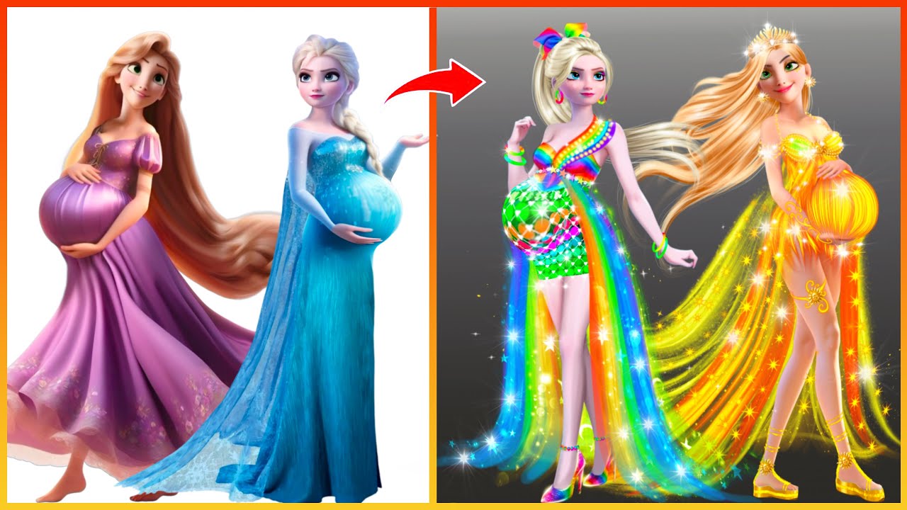 🌈☀️ Disney Princesses Elsa & Rapunzel Shine in RAINBOW and SUN | Dress ...