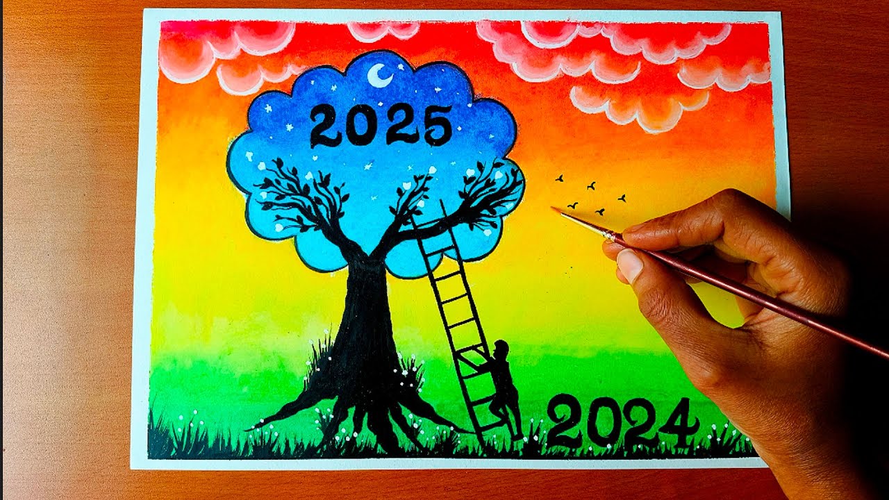 Happy New Year 2025 drawing|2025 New Year painting |2025 drawing|New ...