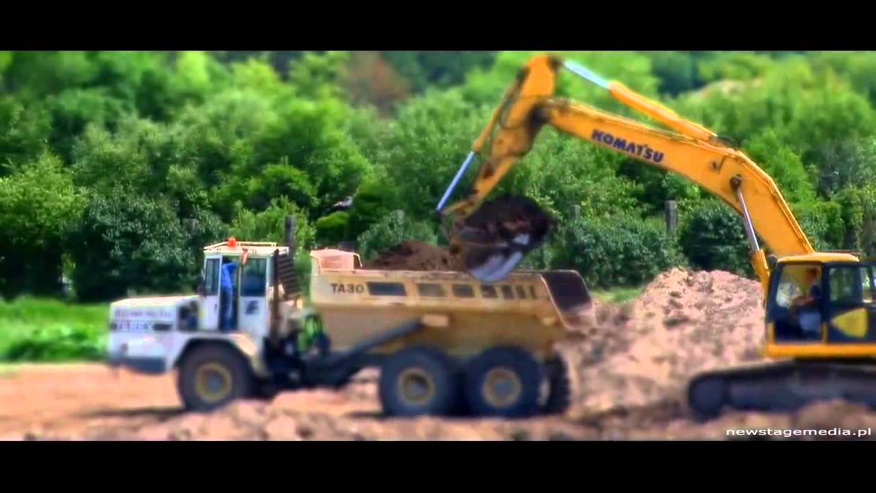 Excavators in tilt shift movie - YouTube