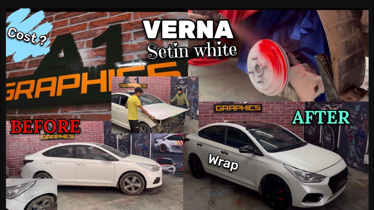 VERNA white wrap😍 white vs setin white wheels black paint #verna - YouTube