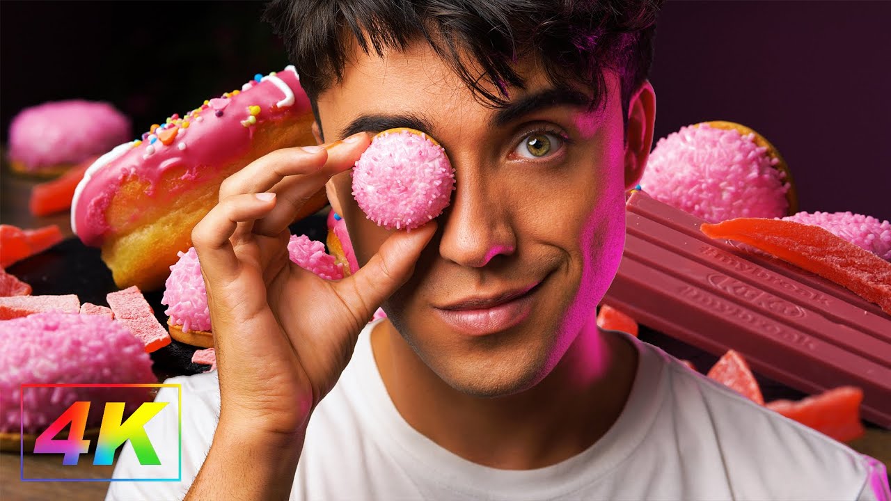 ASMR EATING ONLY PINK FOODS FOR A DAY (DONUT, CHOCOLATE, ICE CREAM ...