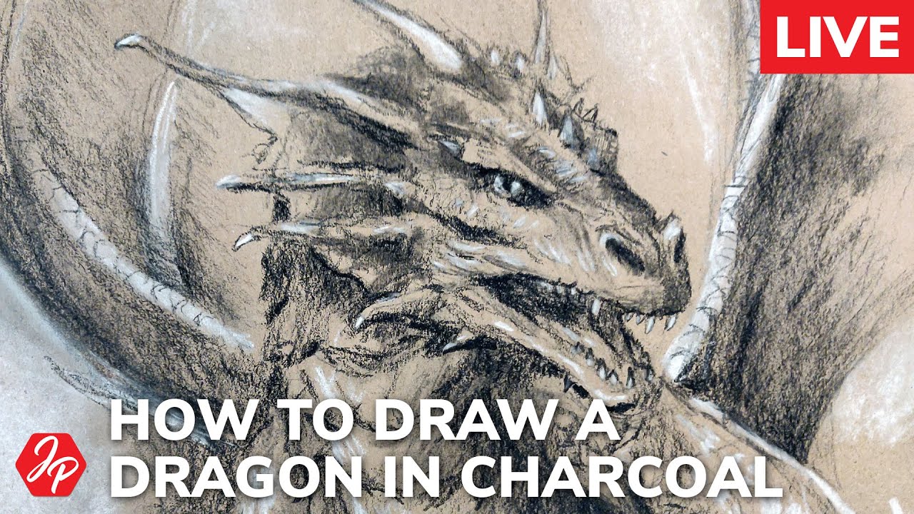 How to draw a bad ass dragon in charcoal - YouTube