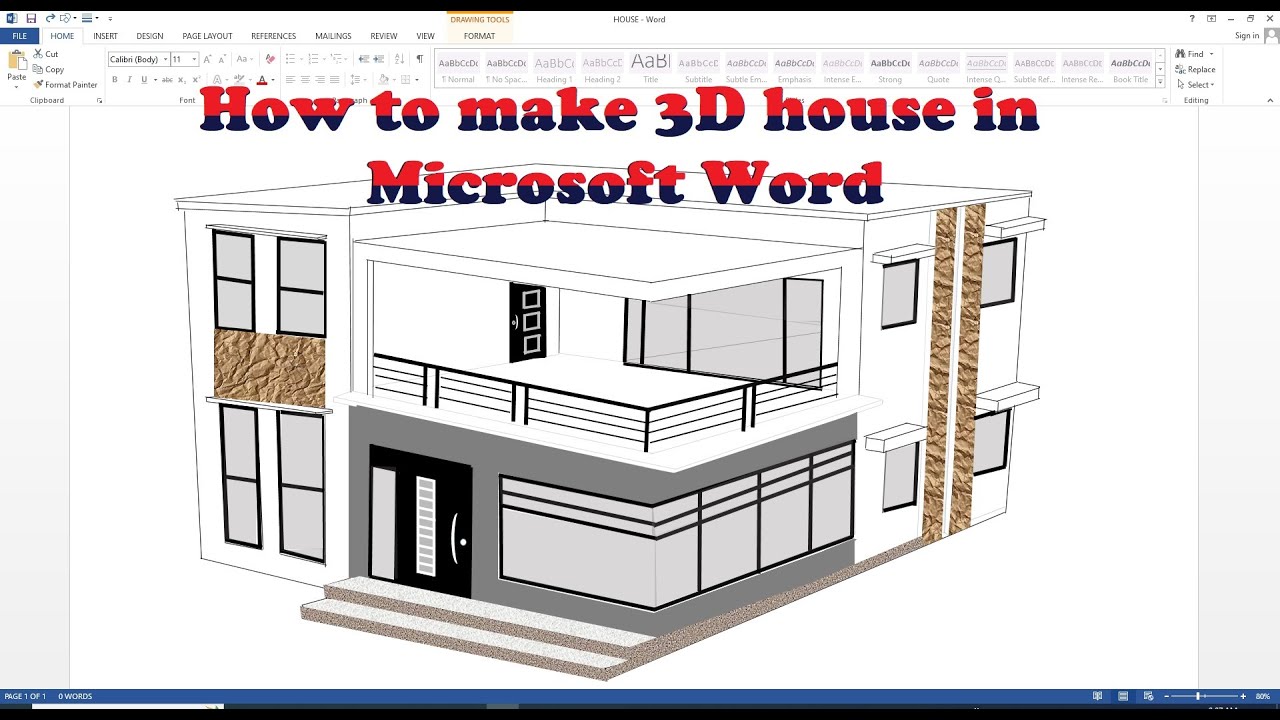 Beautiful 3D house design With Microsoft Word Tutorial 1| MS word House ...