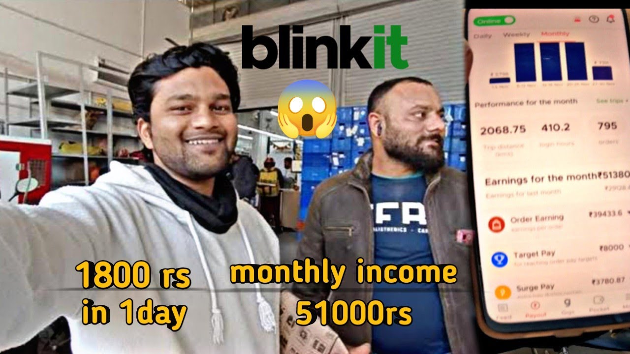 Blinkit 1st day live earning 😱1800rs & monthly income 51000rs😱🫠 blinkit ...