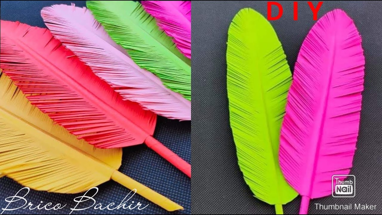 How to make a feather with colored paper /Feather /DIY Home decoration ...