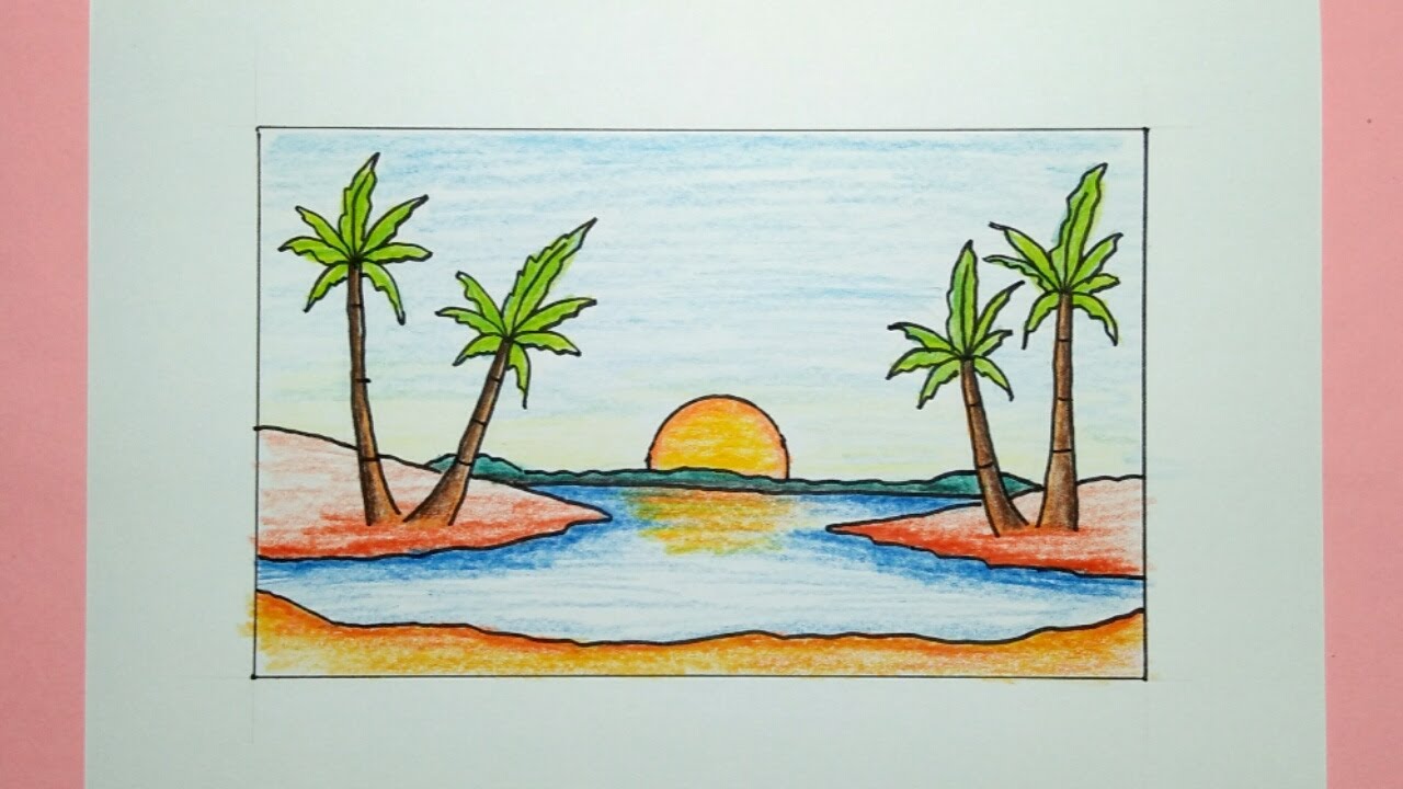 Cara Menggambar Sunset Sunset Drawing Youtube