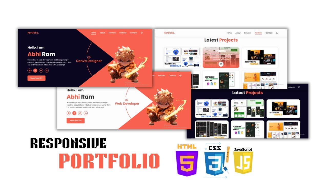 How to Create a Responsive Portfolio website using html css Js Full ...
