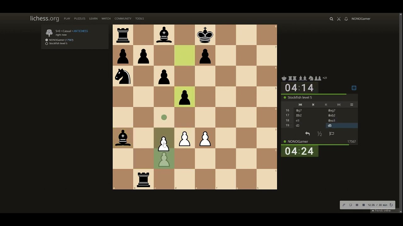 Lichess Antichess Lv5 bot WR 53 seconds - YouTube