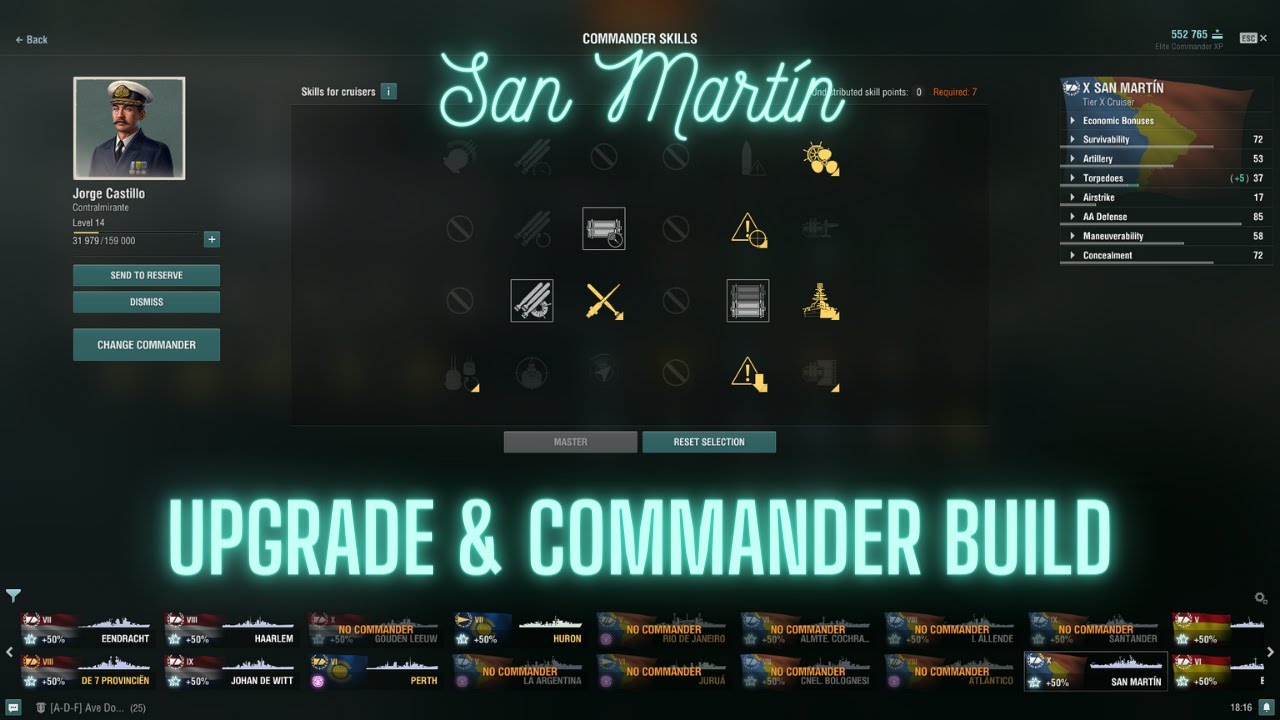 World of Warships - San Martín: Upgrade & Commander Build - YouTube