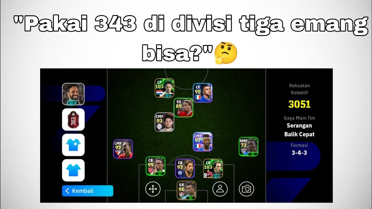 Push divisi 3 Pakai formasi 343.Emang bisa?#efootball - YouTube