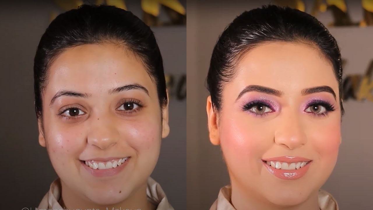 How to do Glowy base, Glitter eyes & Glossy lips || Step by step full party makeup tutorial ...