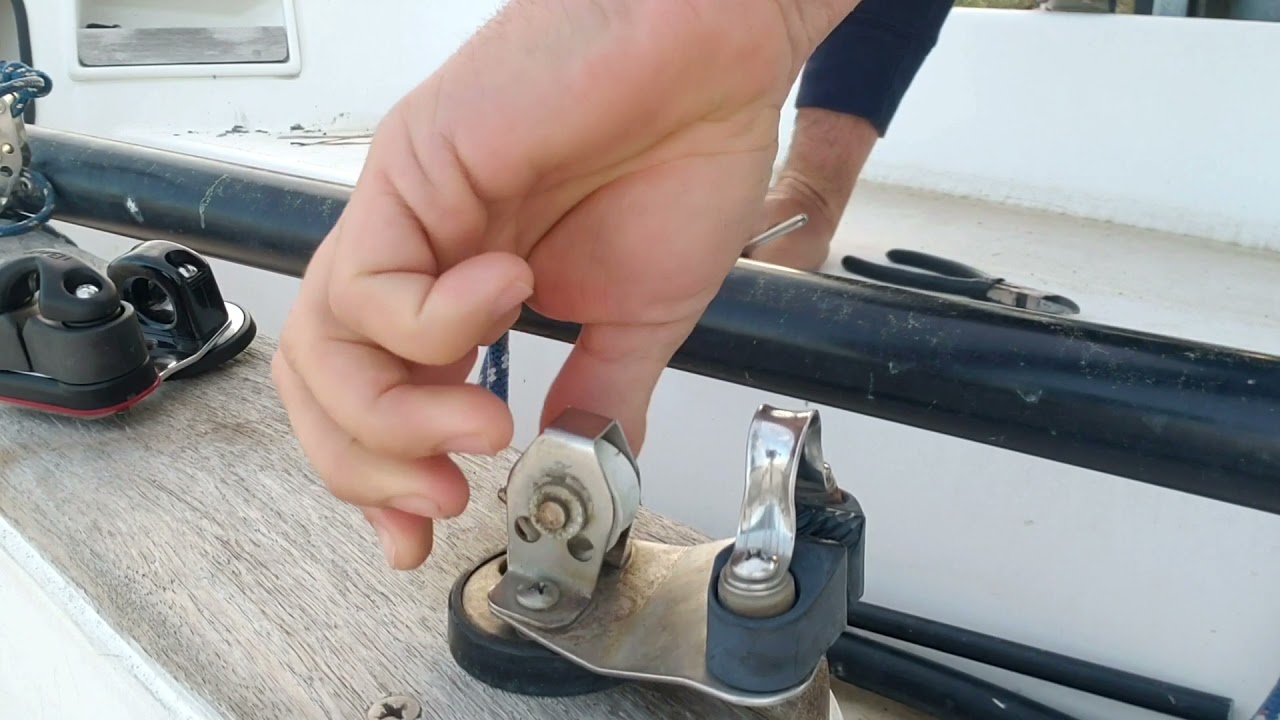 Installing Harken Mainsheet Swivel Cleat on a Hobie Holder 14 - YouTube