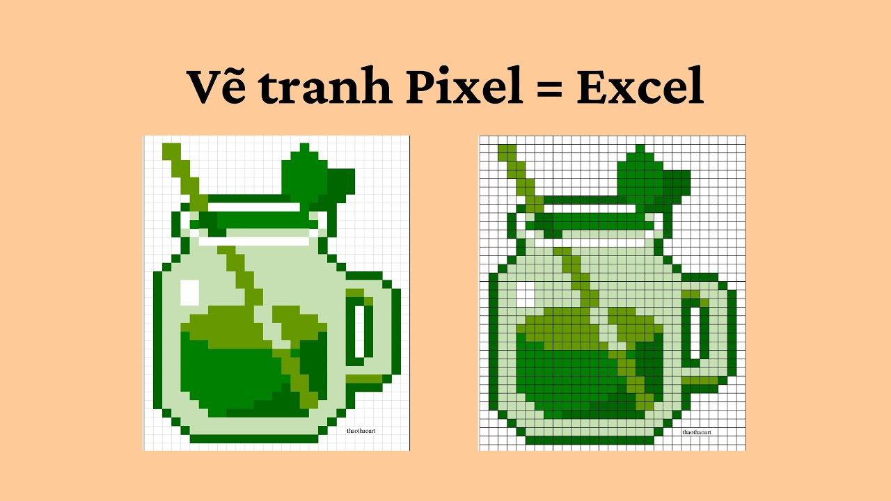 Draw Pixels of Simple Green Tea Cups in Excel | ThaoThao Art - YouTube