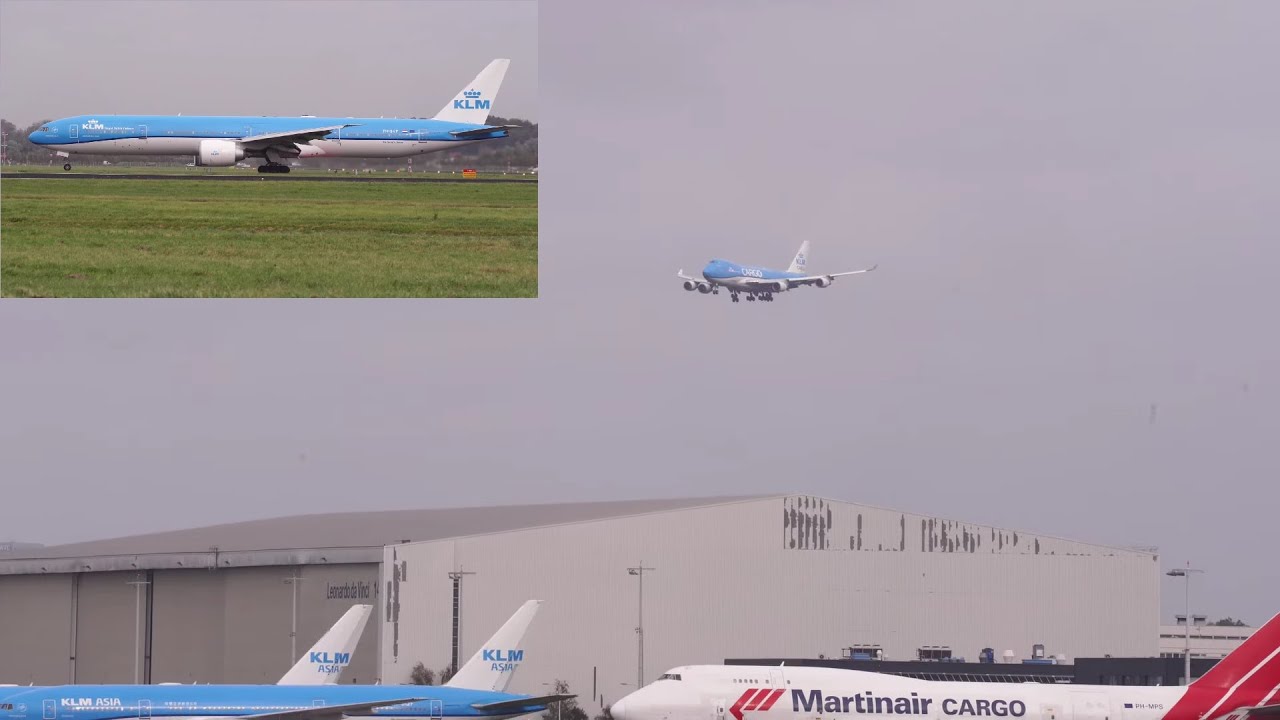 Amsterdam Schiphol Crosswind Landings with Air Traffic Control KLM 747 ...