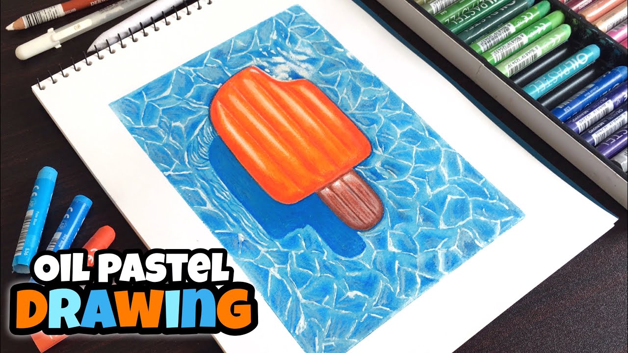 Easy Oil Pastel Painting for beginners | ORANGE FLOATIE POOL SCENE ...