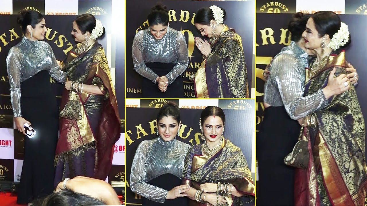 When Raveena Tandon Meet Rekha ji At The Red Carpet Of Stardust 50th ...