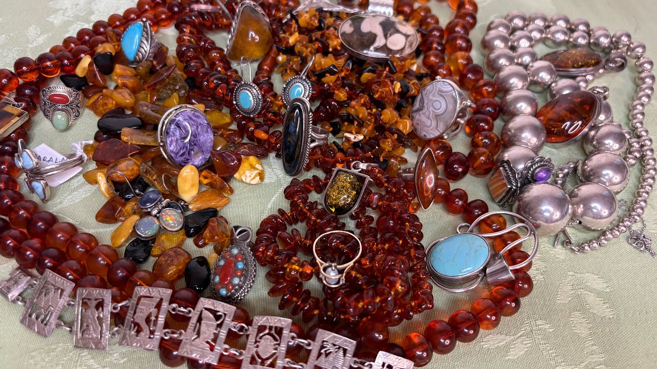 Lots of Amber, Gold, Pietersite, Lg 925 Bead Necklace, Egyptian ...