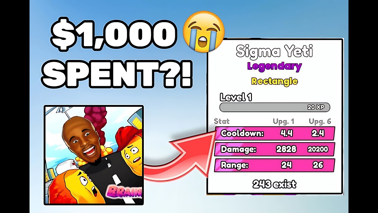 Getting the SIGMA YETI on BRAINROT TOWER DEFENSE (Roblox) spending 1k ...