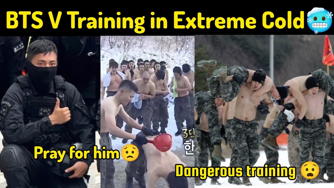 BTS V training in Extreme Cold 🥶, Pray for him😟, BTS v military videos ...