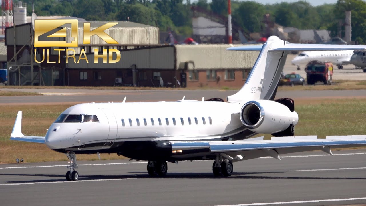 (4K) Bombardier Global 6000 from Saab AB SE-RMT arrival RAF Fairford ...