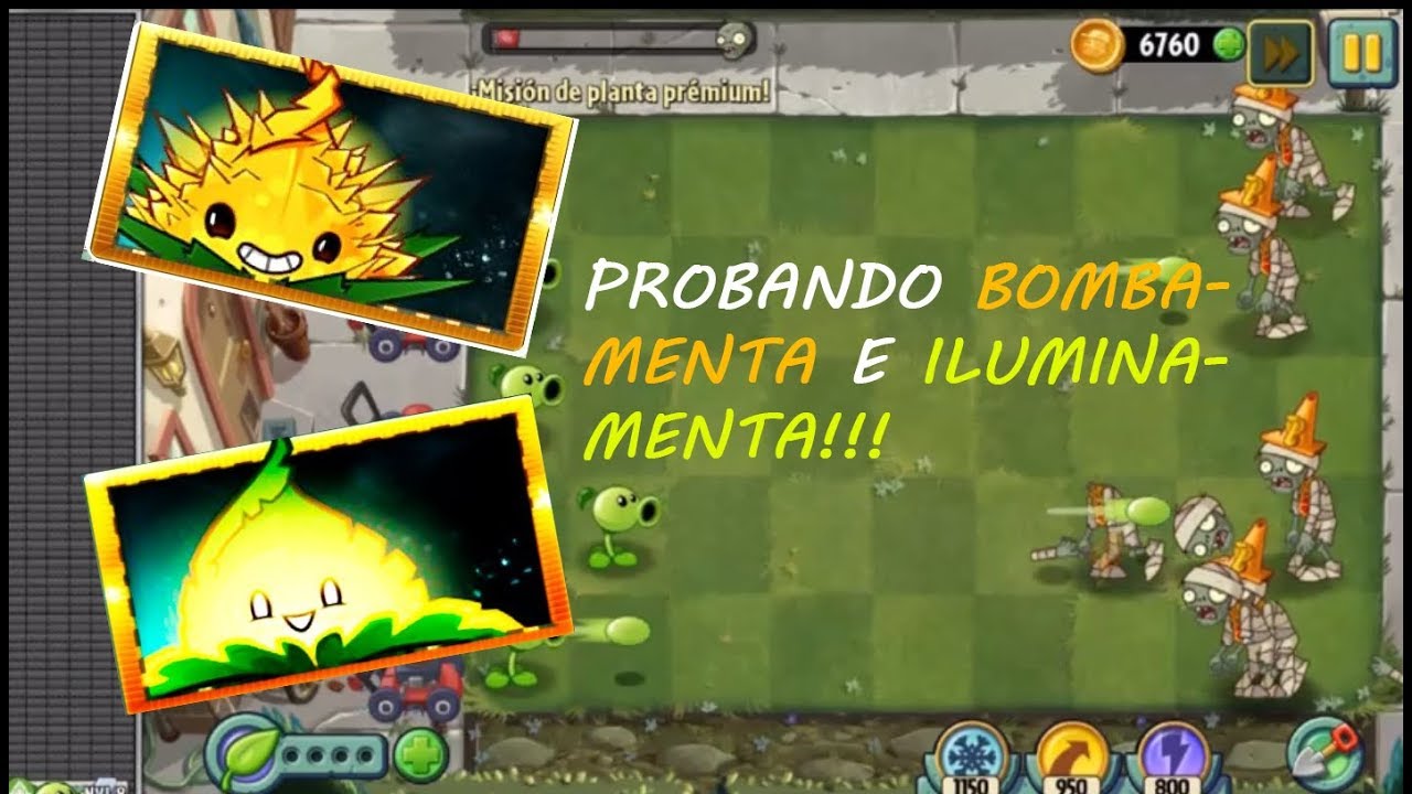 PROBANDO BOMBA-MENTA E ILUMINA-MENTA EN NIVEL1!! // Plants vs Zombies 2 ...