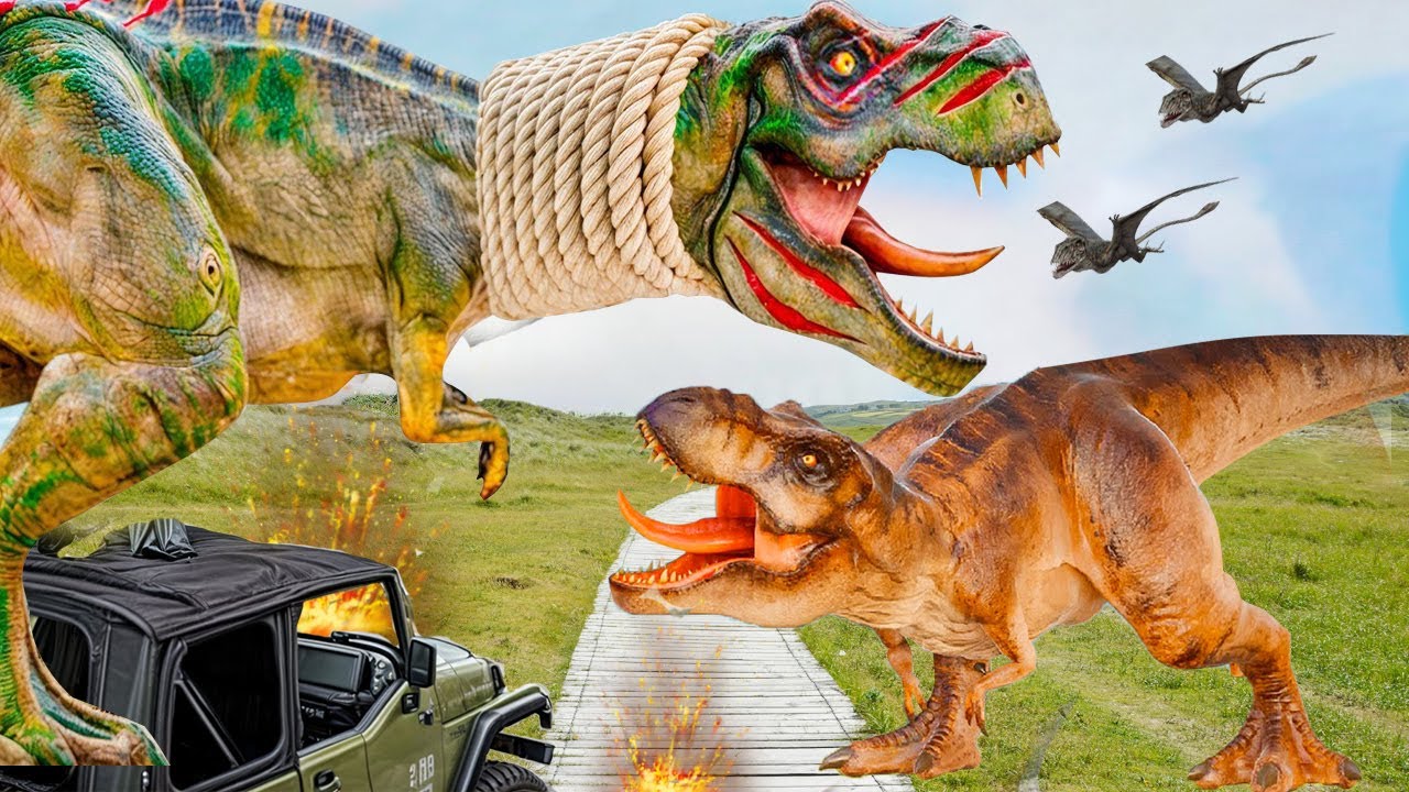 Escape Dinosaur Chase Battle| The BEST of T-rex Attack| Jurassic Park ...