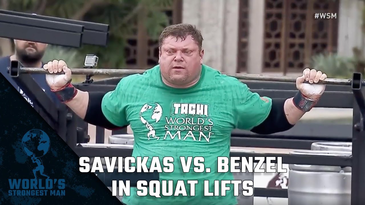 2018 World's Strongest Man | Savickas vs. Benzel in Squat Lifts - YouTube